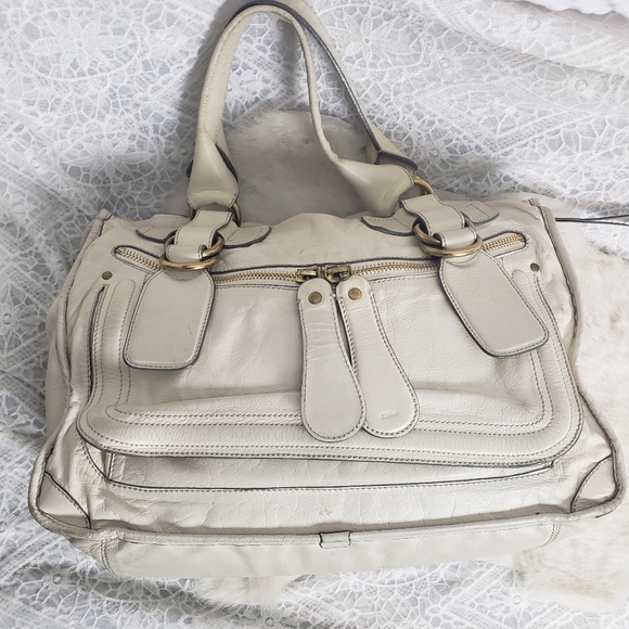 Chloe | Bags | Chloe Bay Satchel Ivory Cream Leather Tote Handbag Purse ...